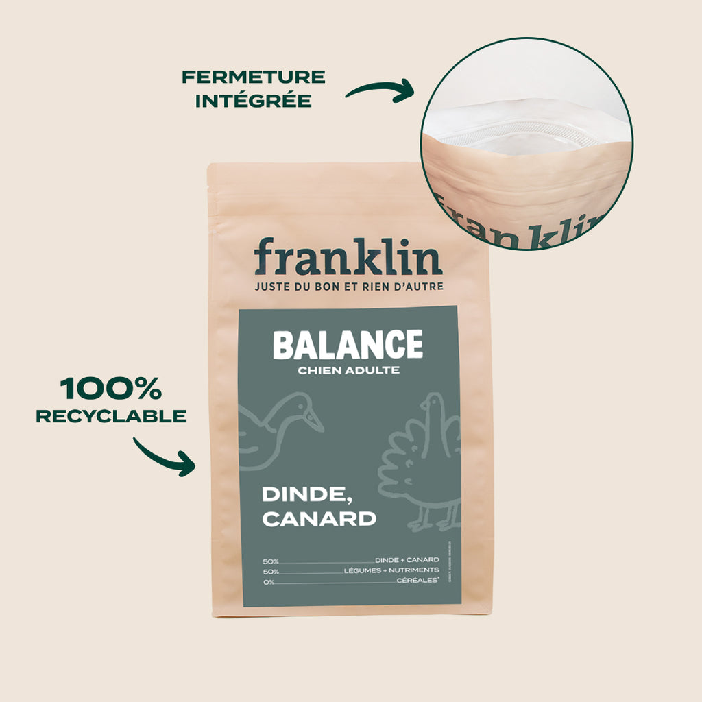 Croquettes dinde canard pour chien - croquettes sans céréales Franklin